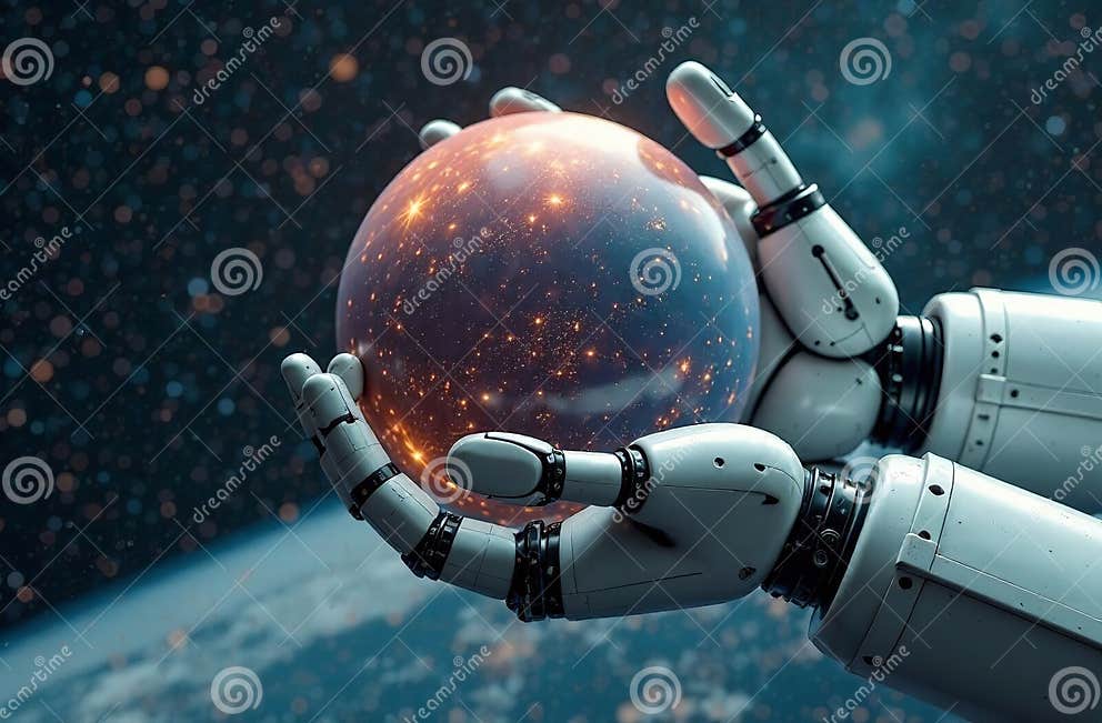 Robot Astronaut Space, Artificial Intelligence Hold Planet Hands. AI ...