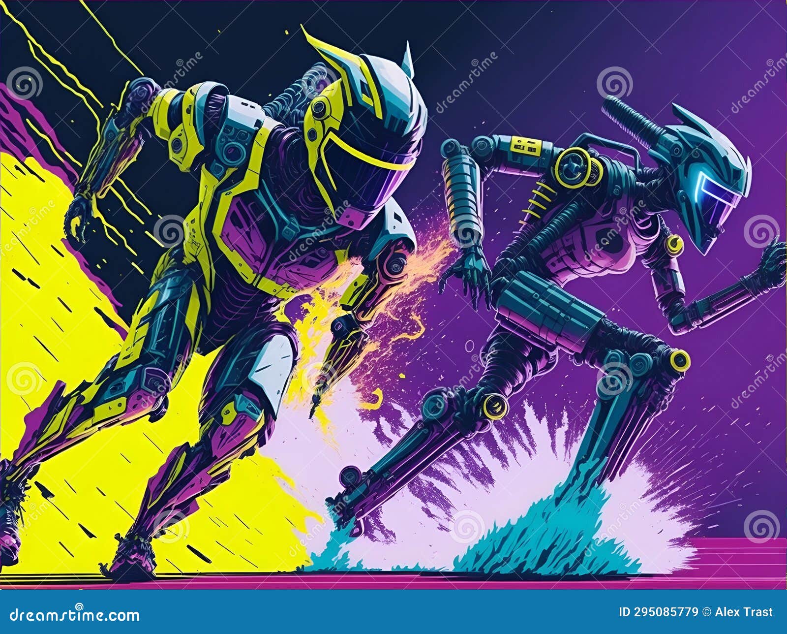Robot Athletes in a Race stock illustration. Illustration of robo ...