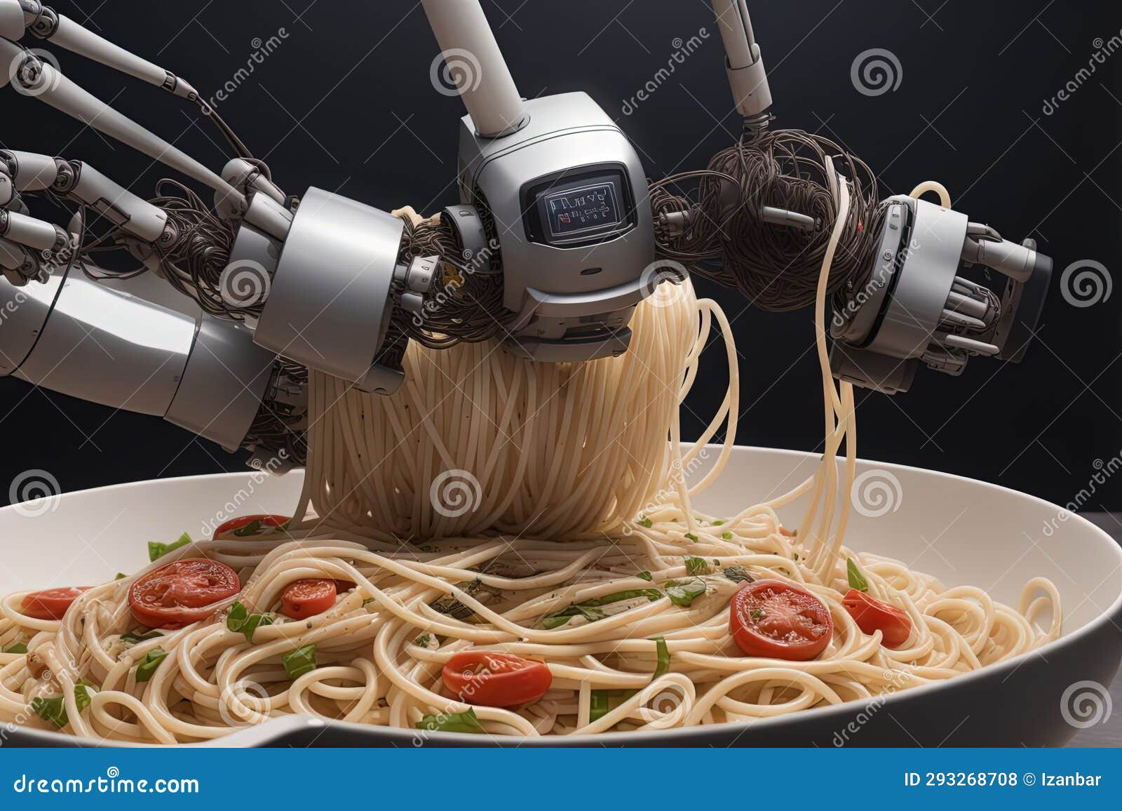 Robot Attempting To Cook Spaghetti but Getting Entangled in a Web of ...