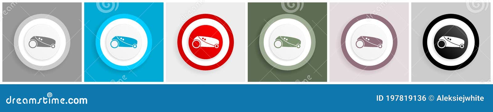 Robot, Automatic Grass Mower Icon Set, Colorful Flat Design Vector ...