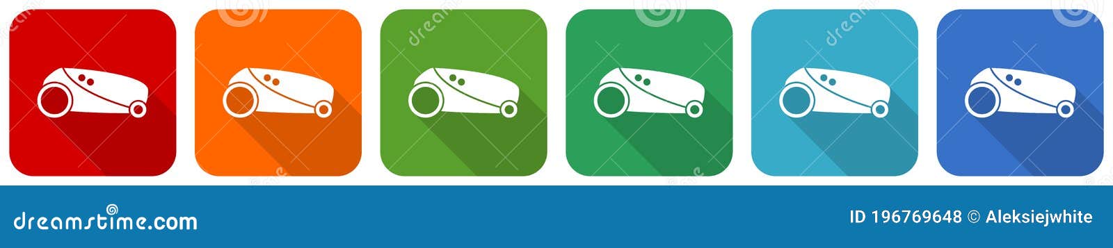 Robot, Automatic Grass Mower Icon Set, Flat Design Vector Illustration ...