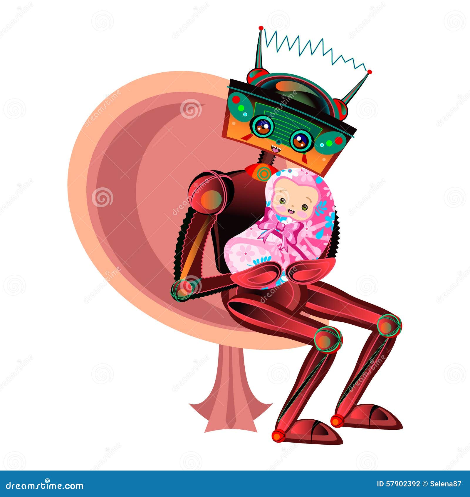 Babysitter Robot With Children Vector Illustration. Robot Nanny With ...