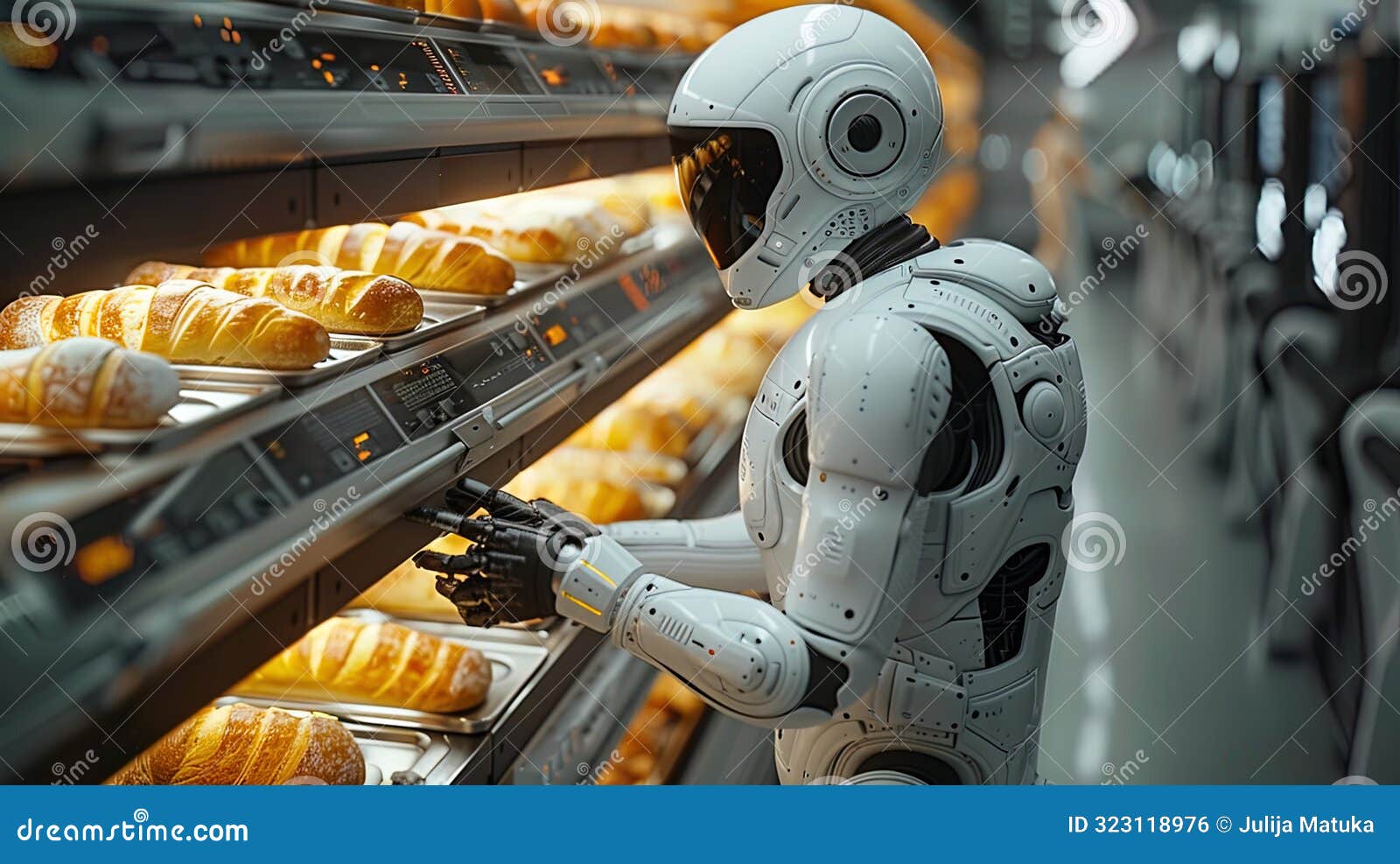 A Robot is in a Bakery, Reaching for a Loaf of Bread Stock Photo ...
