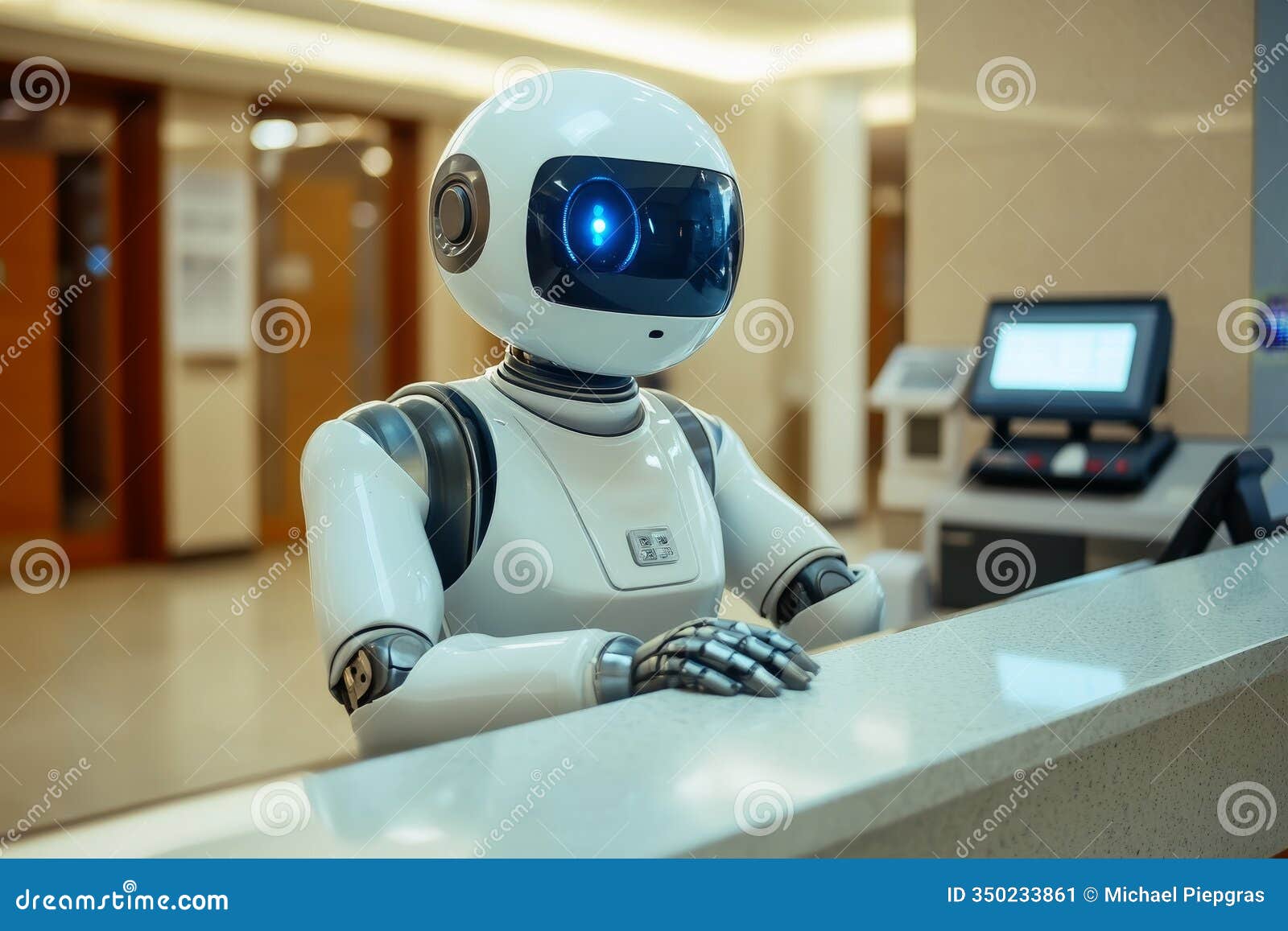 A Robot Bank Employee at Work at the Counter Stock Illustration ...