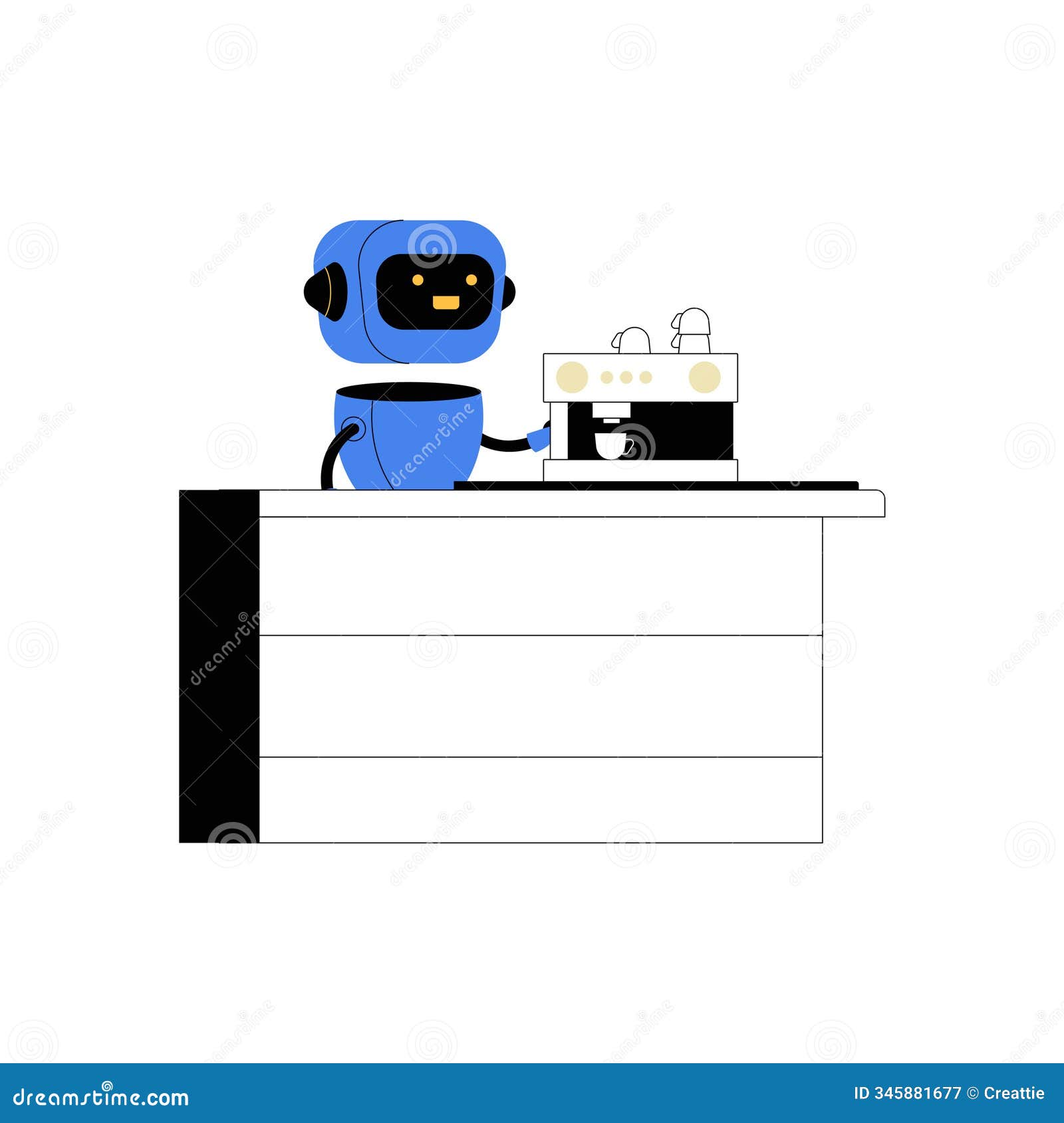 Robot Barista Preparing Coffee in Flat Vector Illustration Symbolizing ...