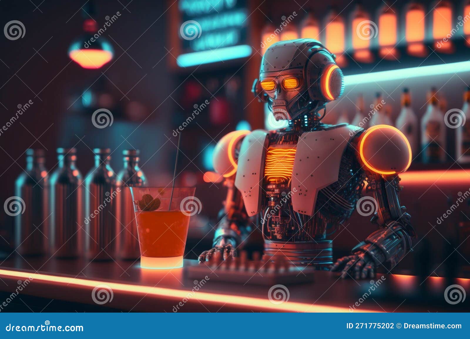 Robot Bartender at the Bar. Stock Illustration - Illustration of drink ...