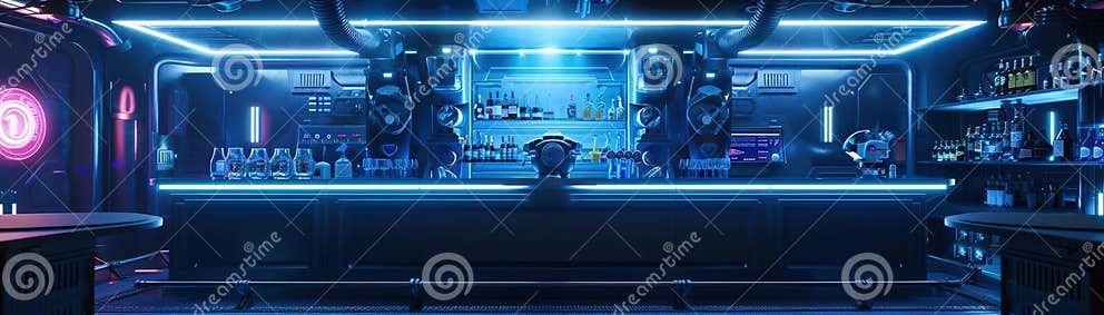 Robot Bartender Mixing Drinks in a Futuristic Bar Stock Illustration ...