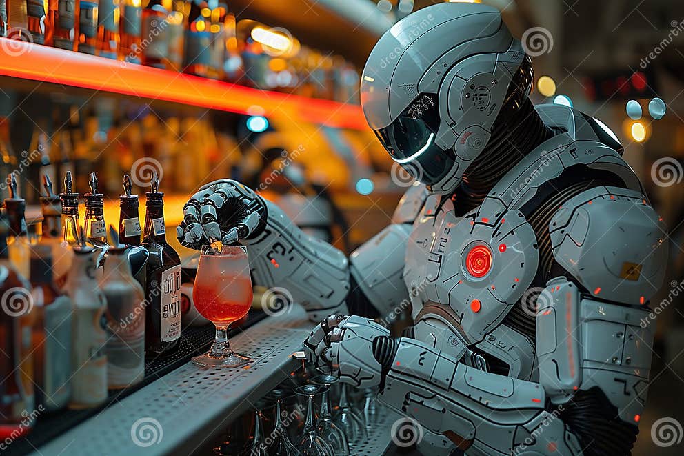 Robot Bartender Serving Drinks in a Bar Stock Image - Image of ...