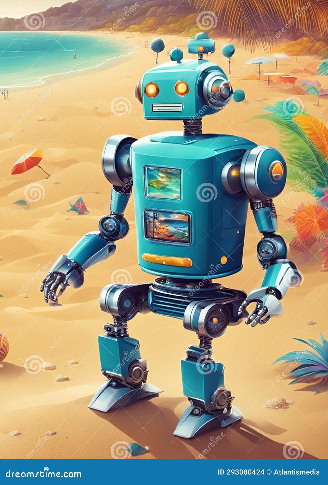 Robot on the Beach stock photo. Image of water, generated - 293080424