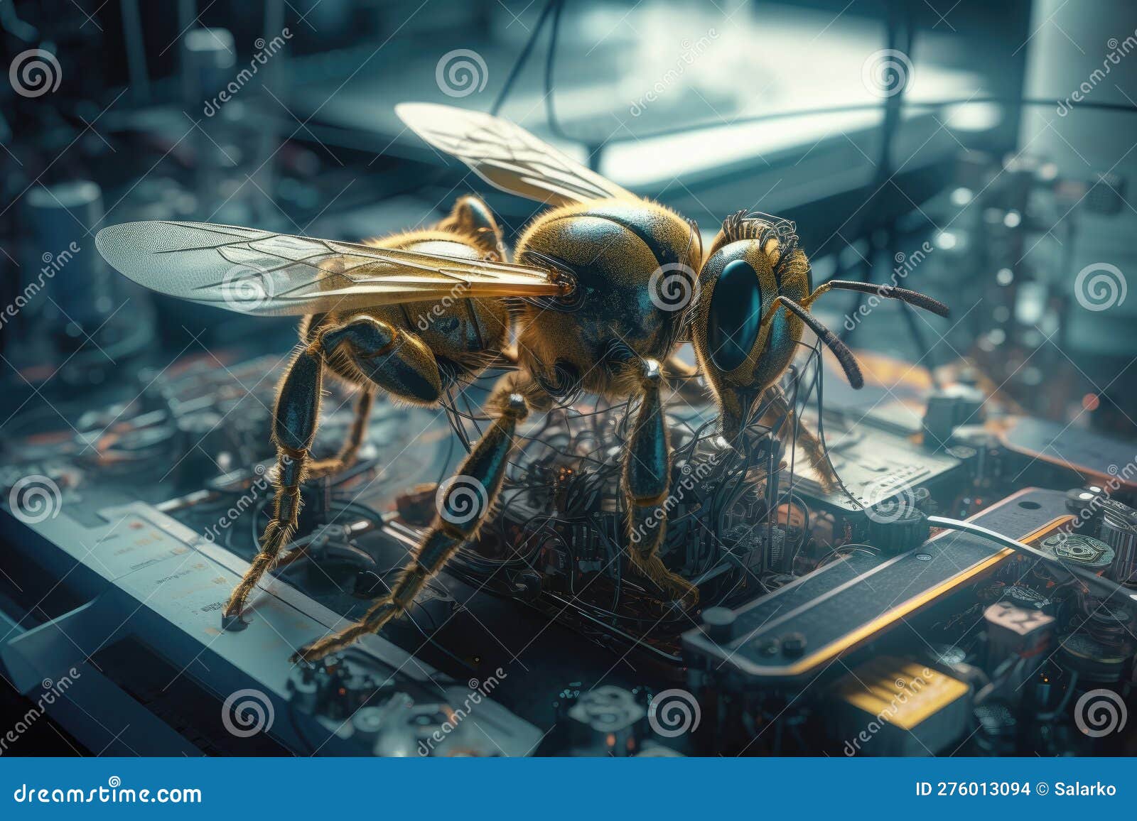 Robot Bee in the Laboratory Stock Illustration - Illustration of tech ...