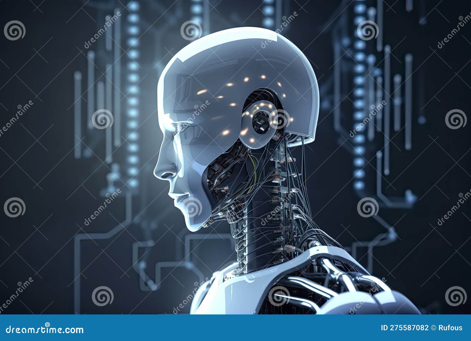 Robot with Big Data of Brain and High Technology Stock Illustration ...