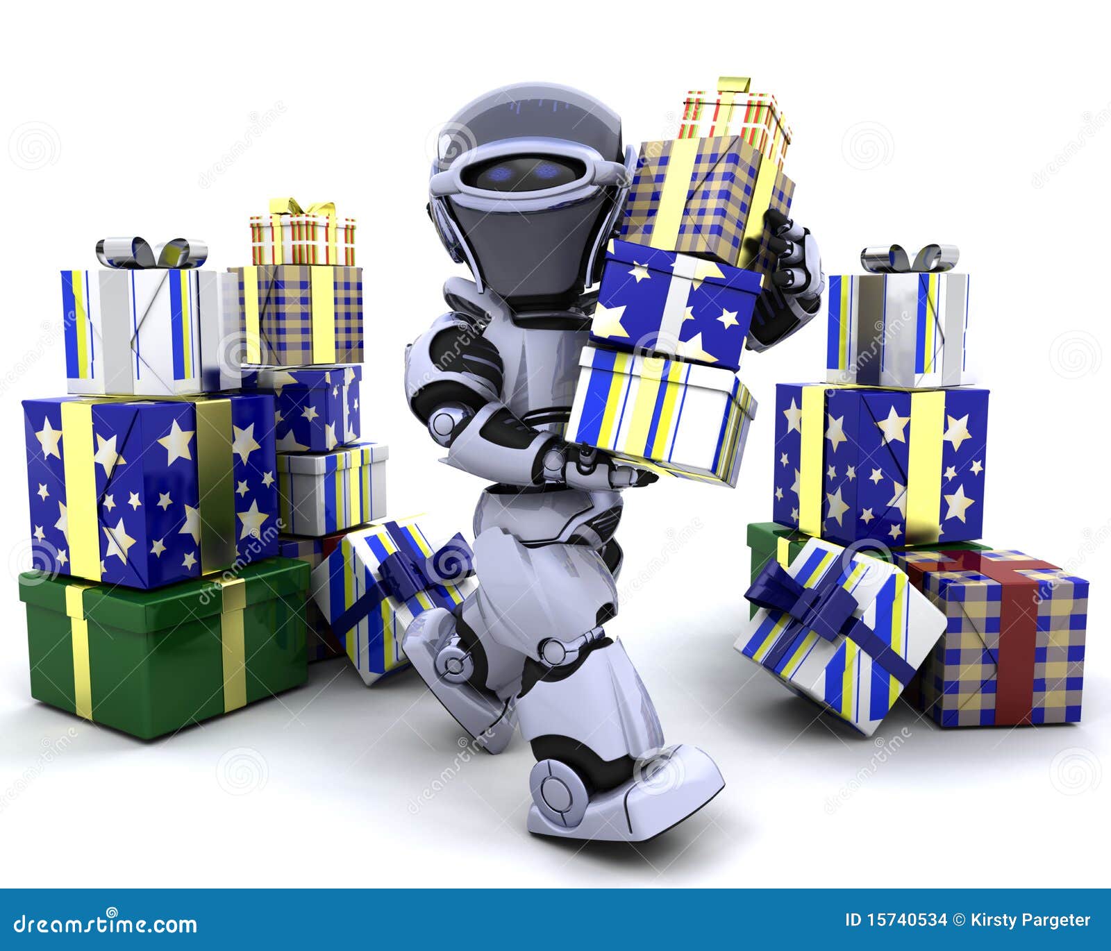 Robot with Big Stack of Gifts Stock Illustration - Illustration of ...