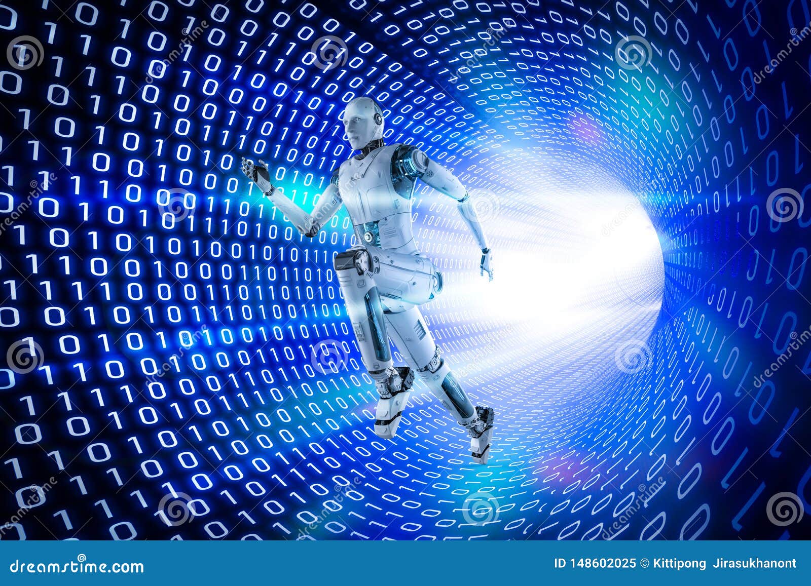 Robot With Binary Tunnel Background Stock Image | CartoonDealer.com #148602025