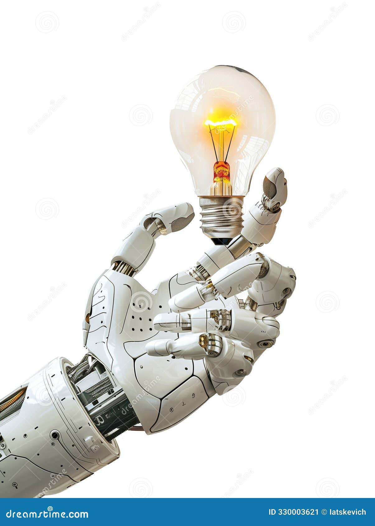 Robot Bionic Hand Hold a Light Bulb Lamp, Cut-out and Isolated on White ...