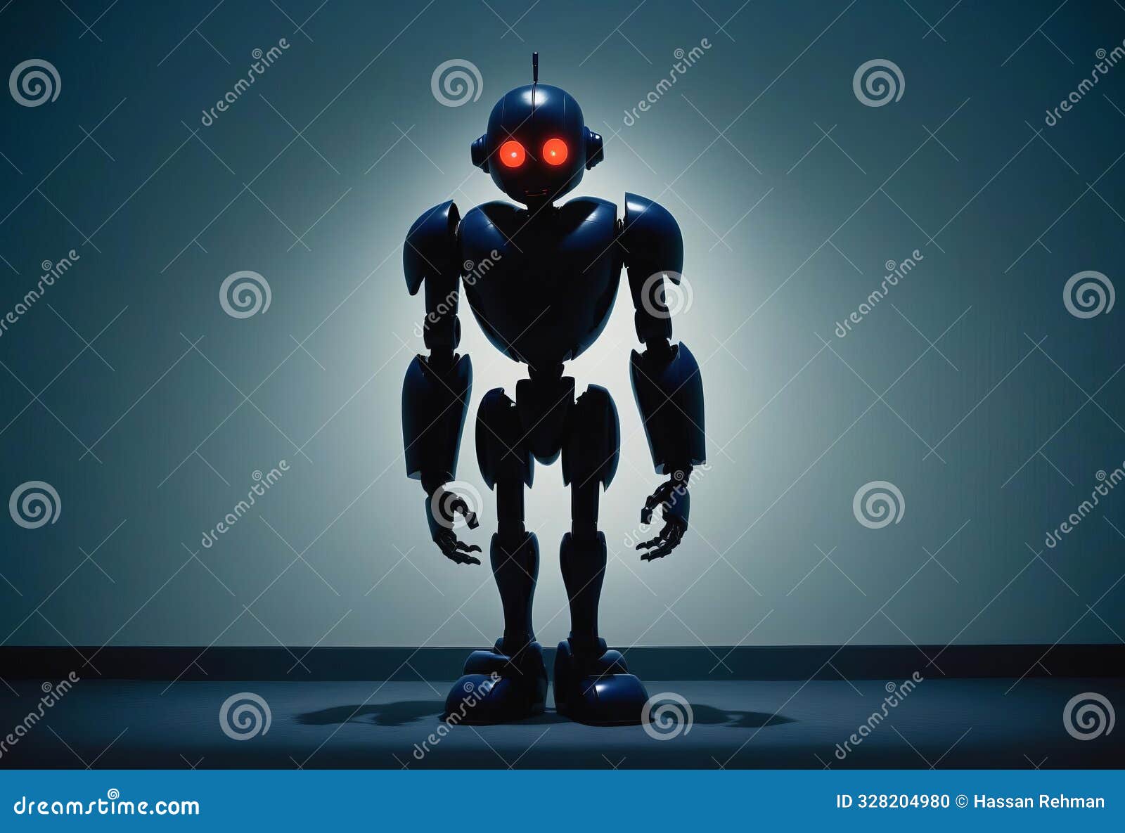 A Robot, Black Background, Dark Atmosphere Stock Illustration ...