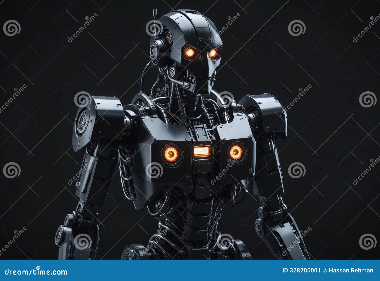 A Robot, Black Background, Dark Atmosphere Stock Illustration ...