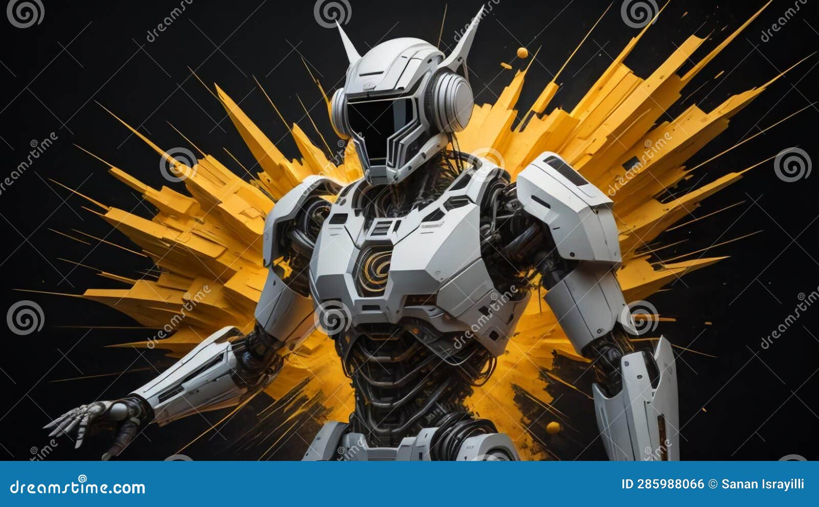 A Robot on a Black Background with Yellow Particles. Generative Ai ...