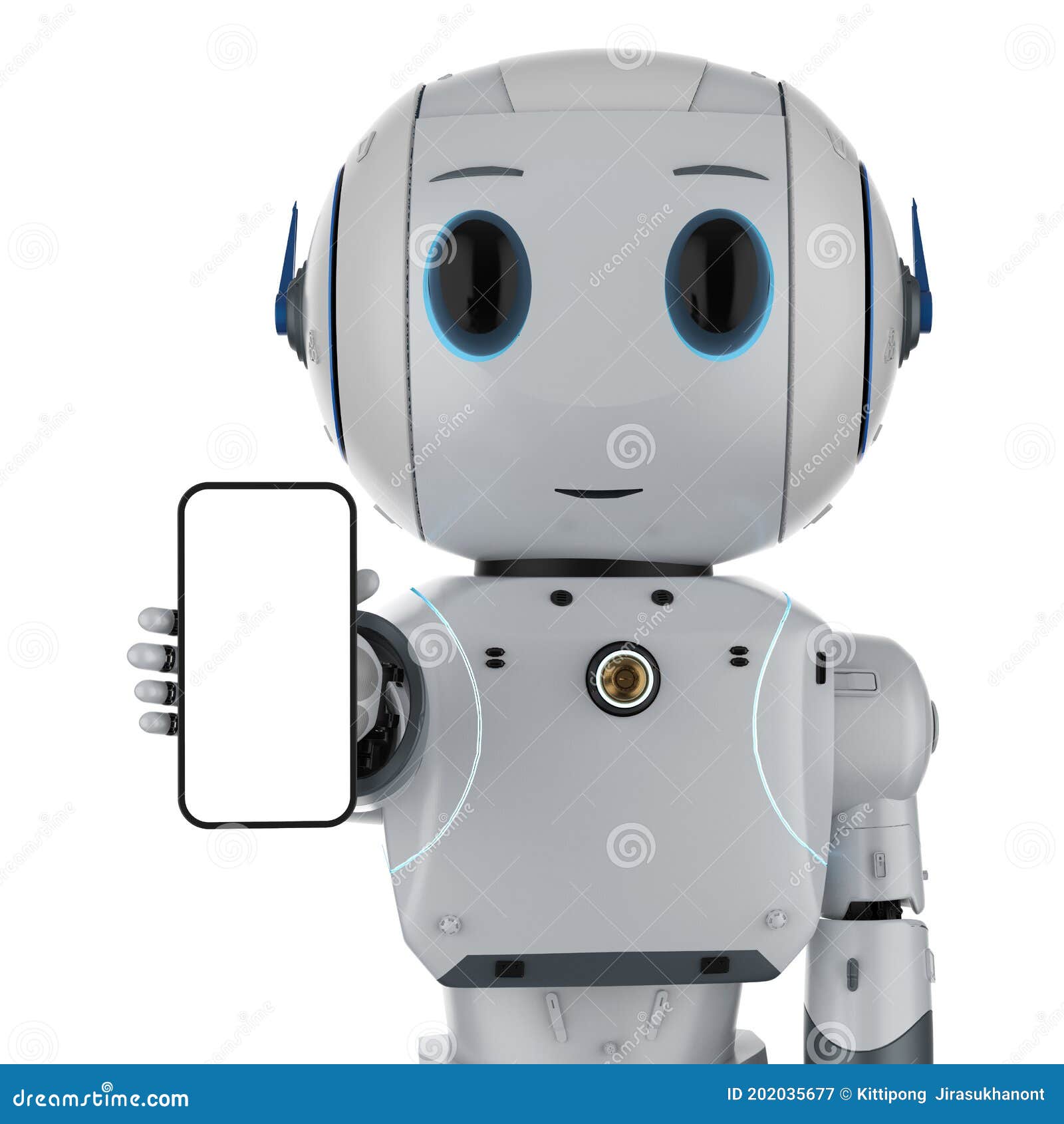 Robot with Blank Screen Mobile Phone Stock Illustration - Illustration ...