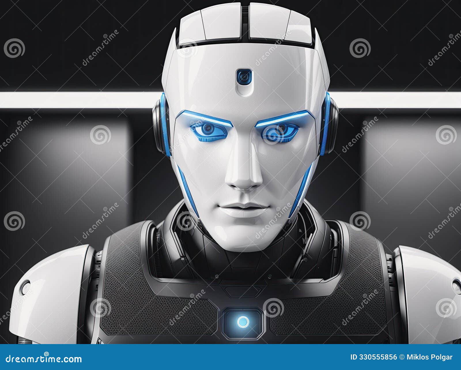 A Robot with Blue Eyes and a Blue Face Stock Illustration ...