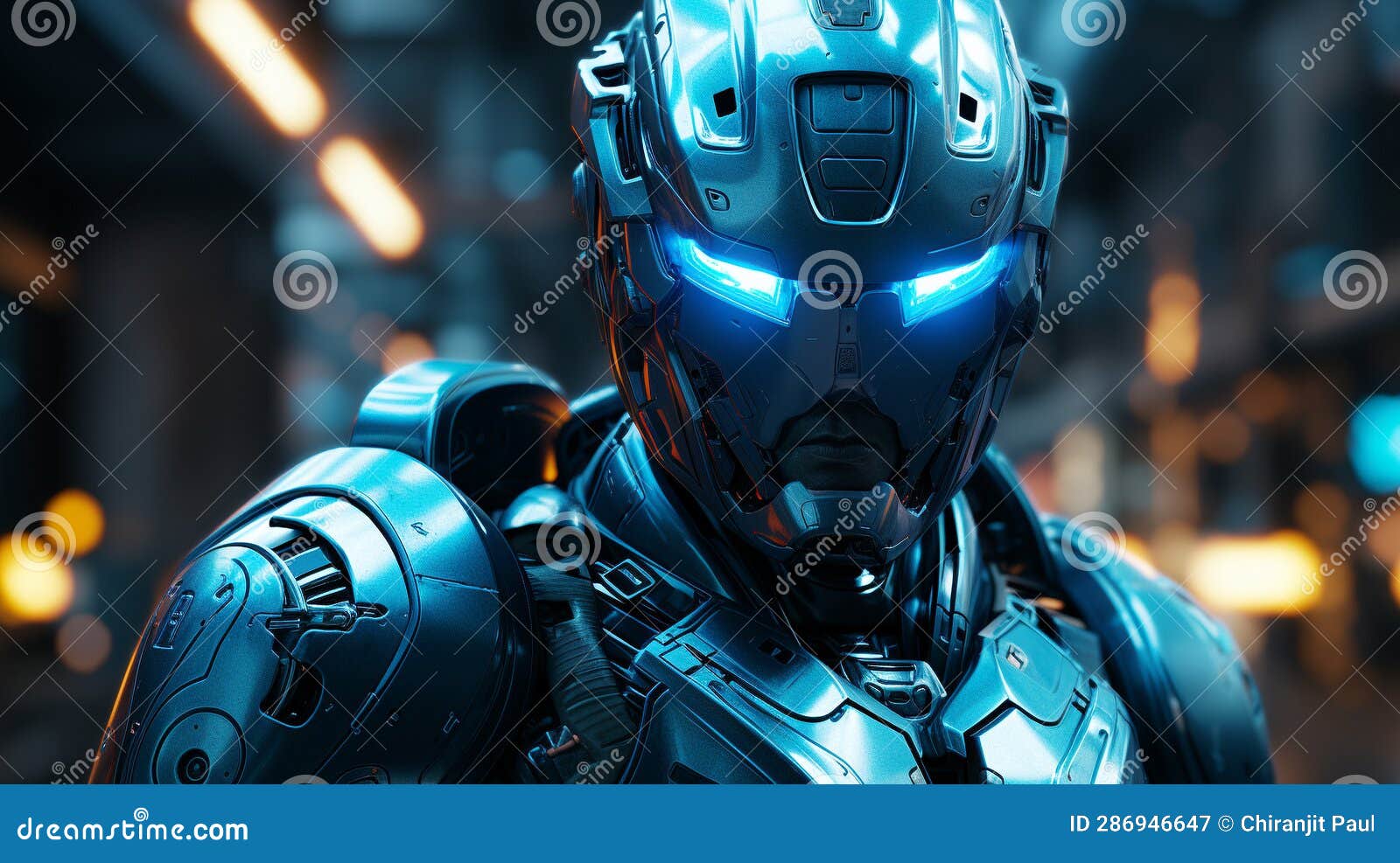 A Robot with a Blue Light on it Stock Illustration - Illustration of ...