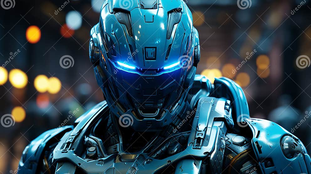 A Robot with a Blue Light on it Stock Illustration - Illustration of ...