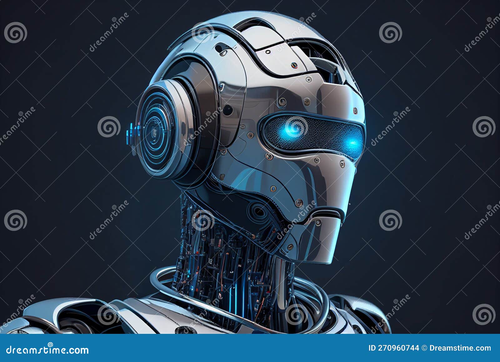 Robot with Blue Light Eyes on Dark Background. Generative AI Stock ...