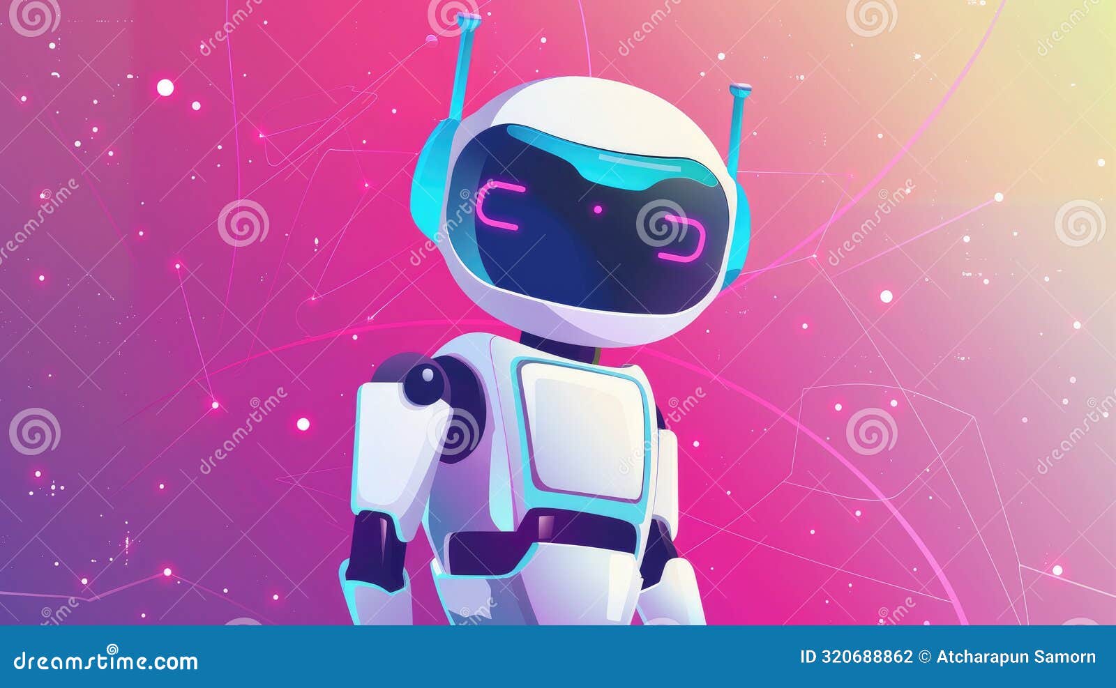 A Robot with a Blue and Pink Background, a Cute and Friendly Robot ...