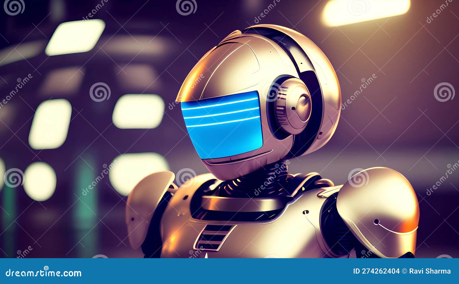 A Robot with a Blue Screen on His Face Stock Illustration ...