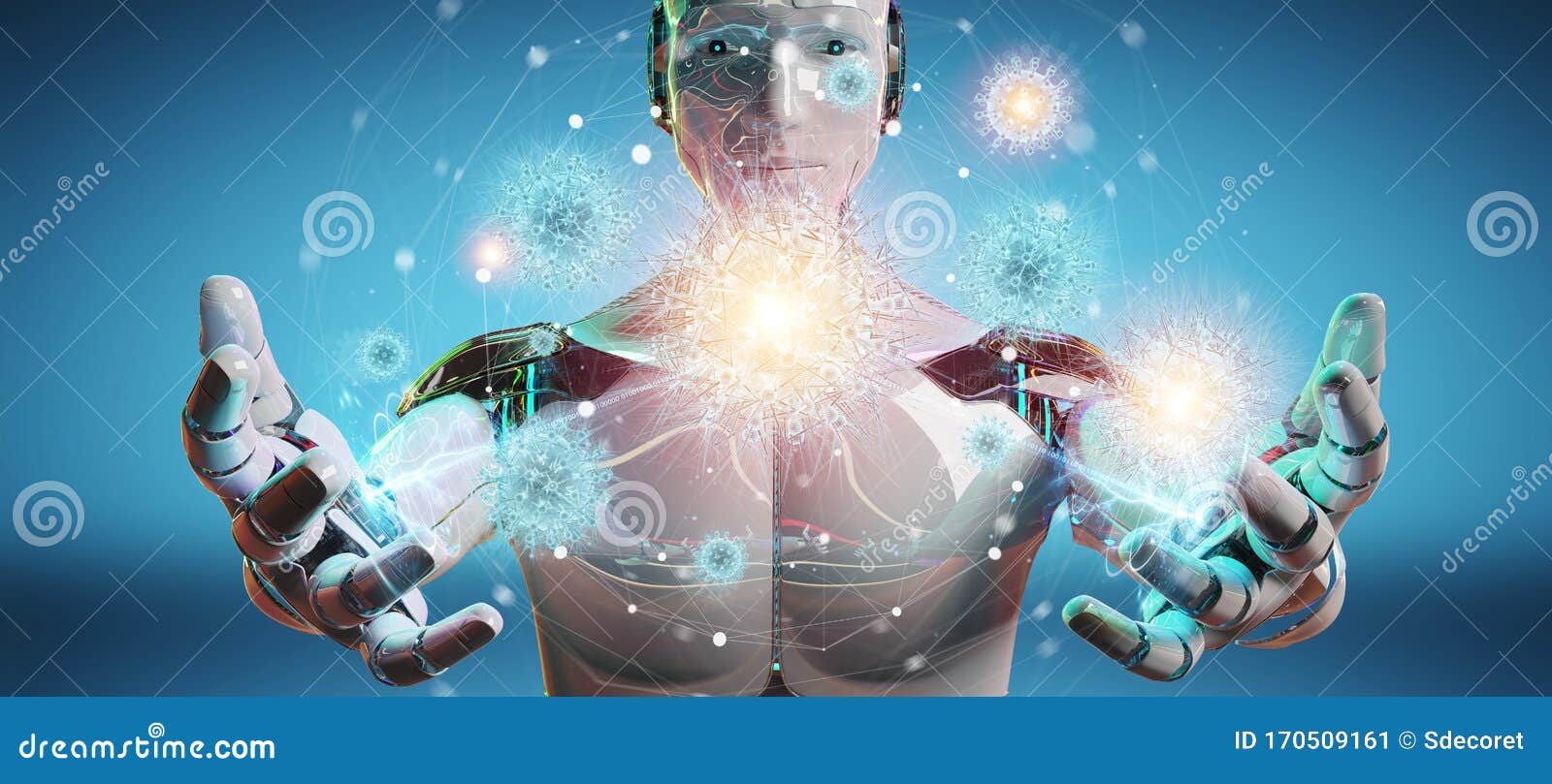 Robot Analyzing Bacteria with Digital Holographic Projection Close-up ...