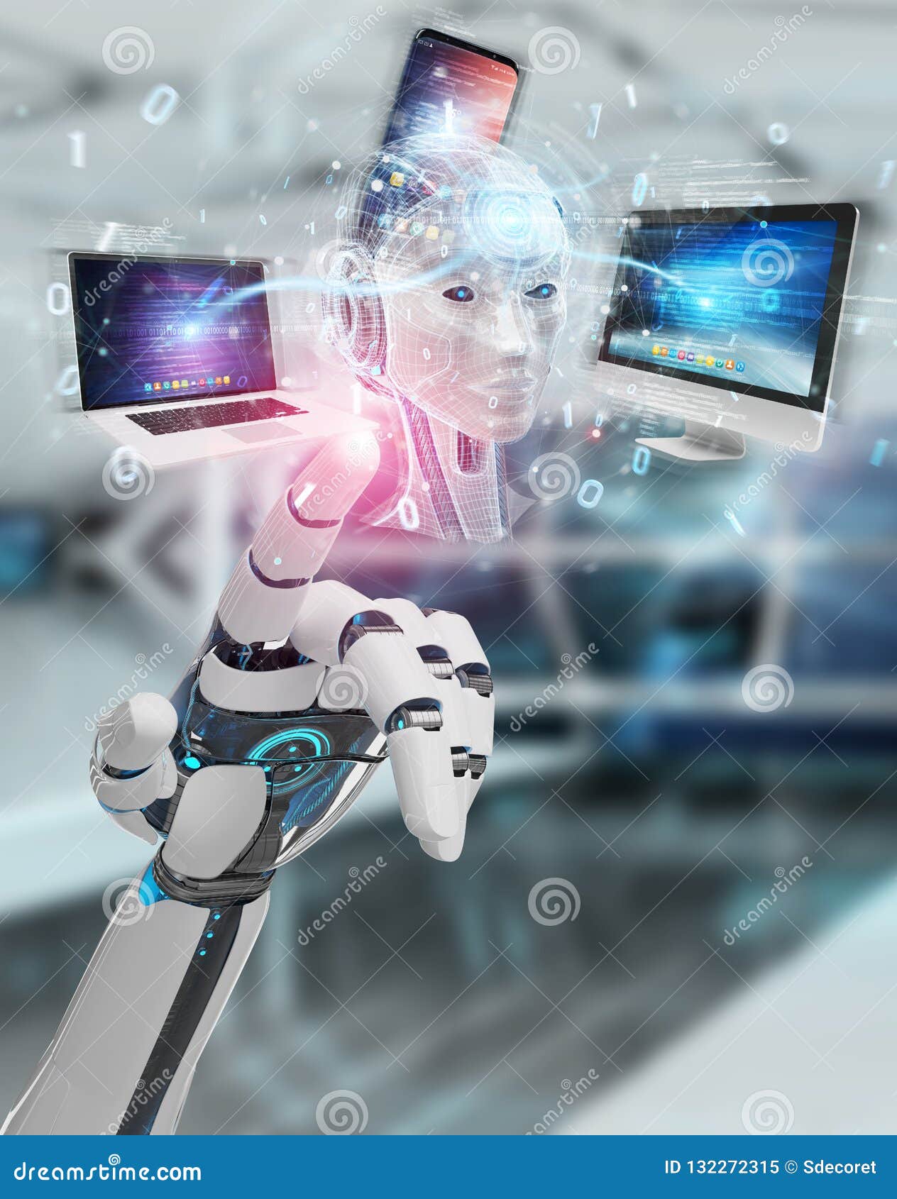 Robot Controlling Modern Devices Interface System 3D Rendering Stock ...