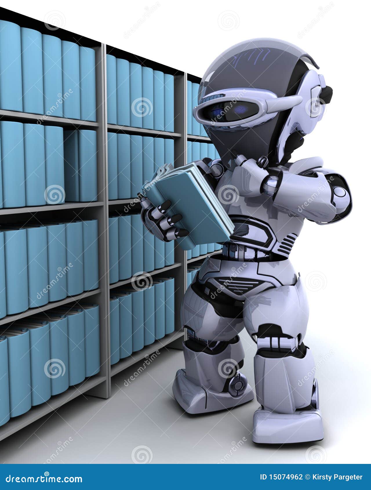 Robot at bookshelf stock illustration. Illustration of study - 15074962