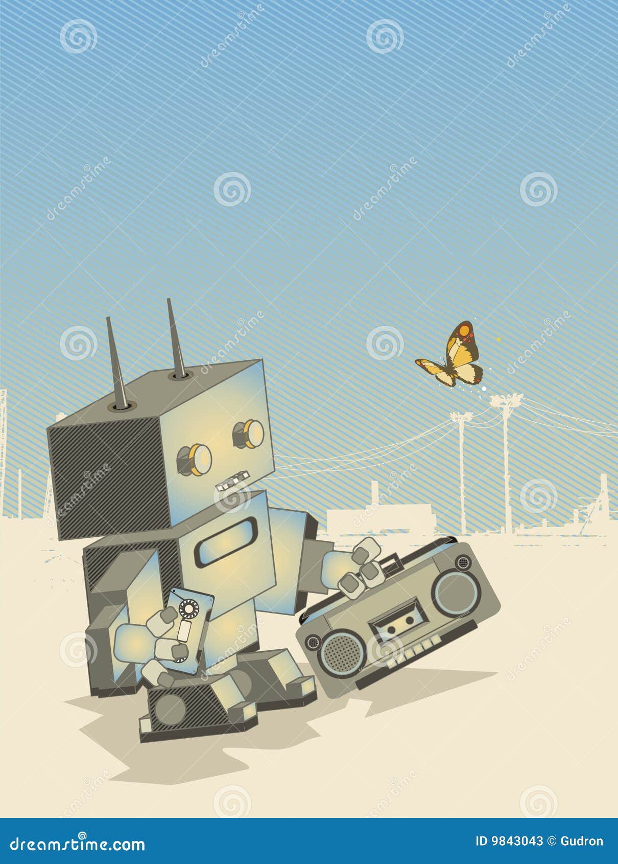 Robot with a boom-box stock vector. Illustration of program - 9843043