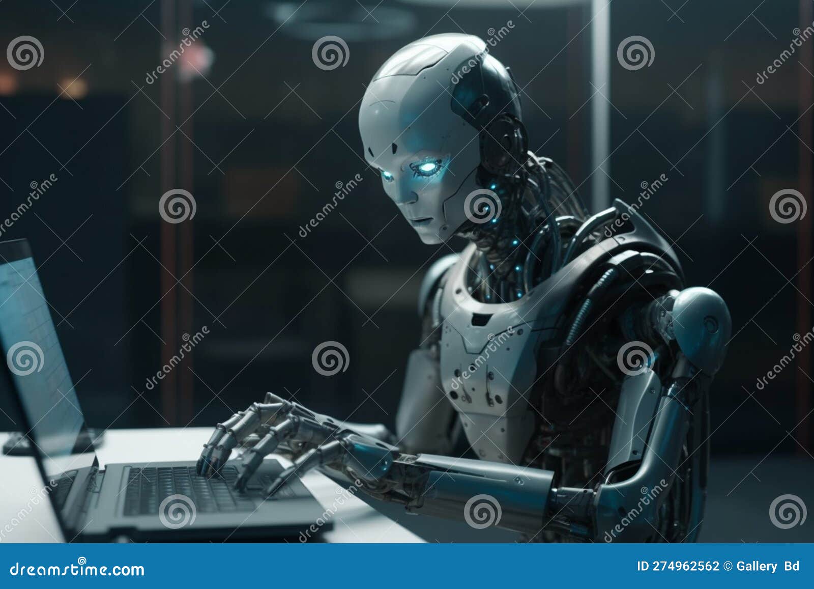 Robot Boss or Ceo Sitting in a Futuristic Robot Working in the Office ...
