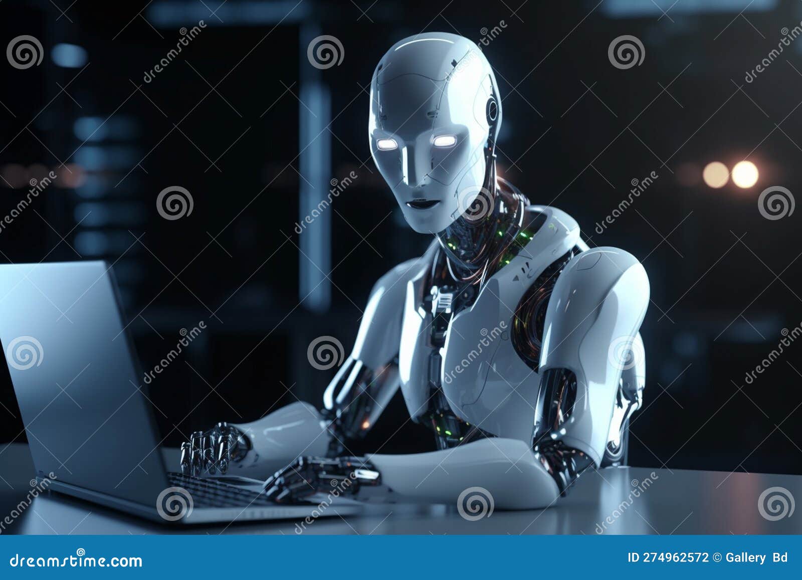 Robot Boss or Ceo Sitting in a Futuristic Robot Working in the Office ...