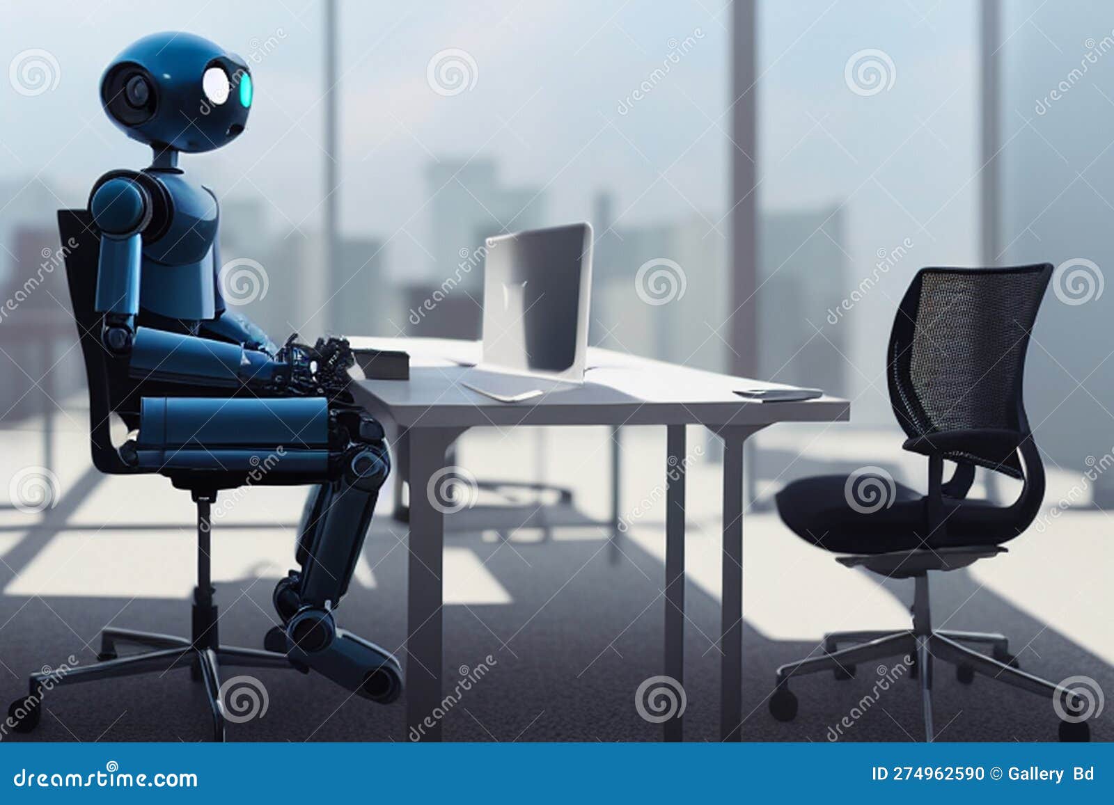 Robot Boss or Ceo Sitting in a Futuristic Robot Working in the Office ...