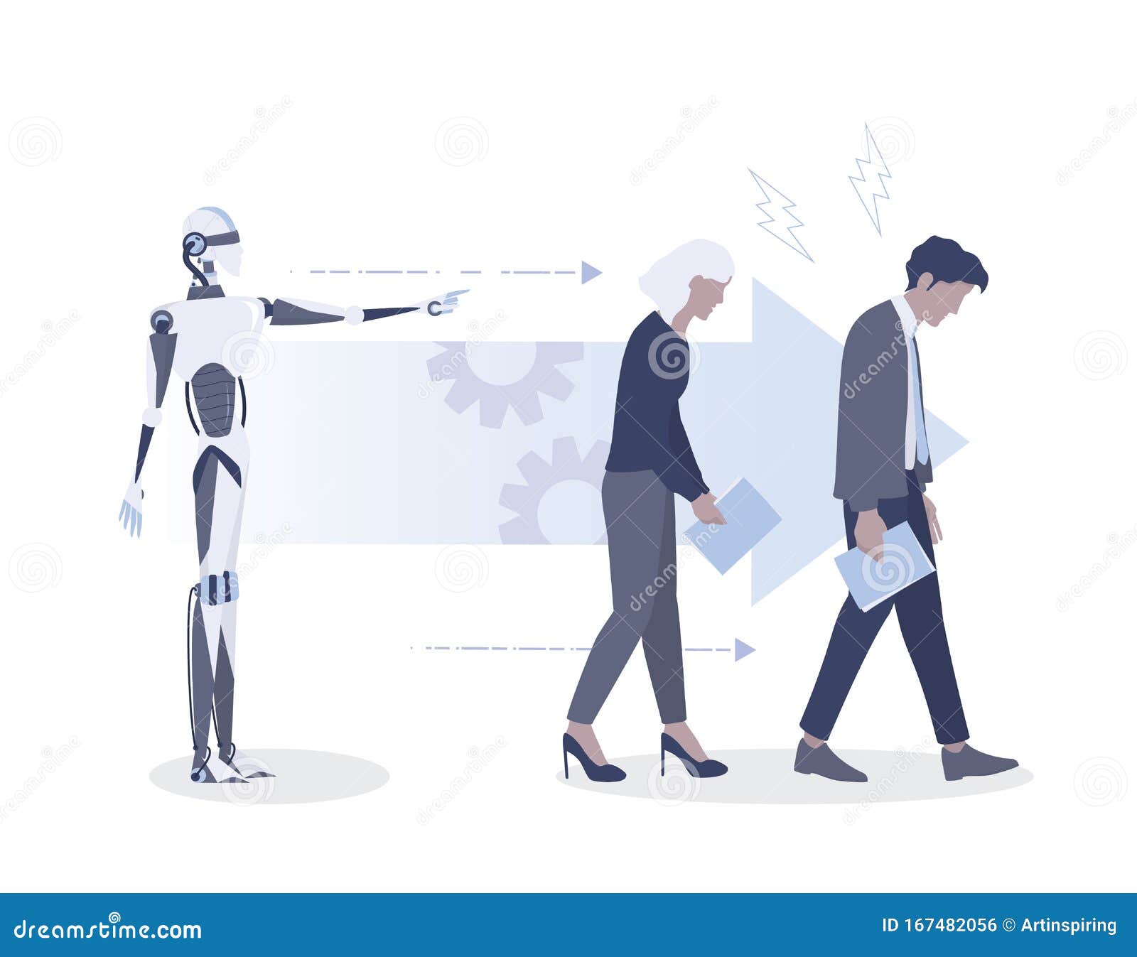 Robot is the Boss and Employees Work for it. Tired Office Workers Stock ...