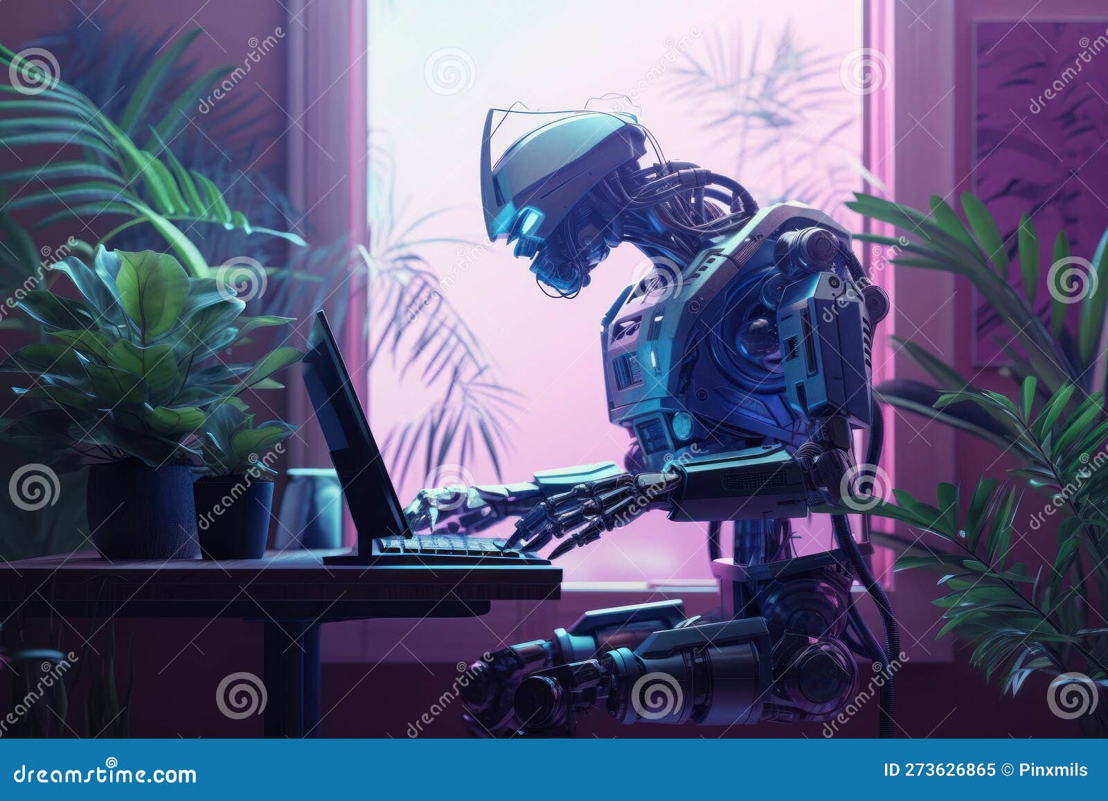 Robot Bot with Computer. New Technologies. Artificial Intelligence. GPT ...