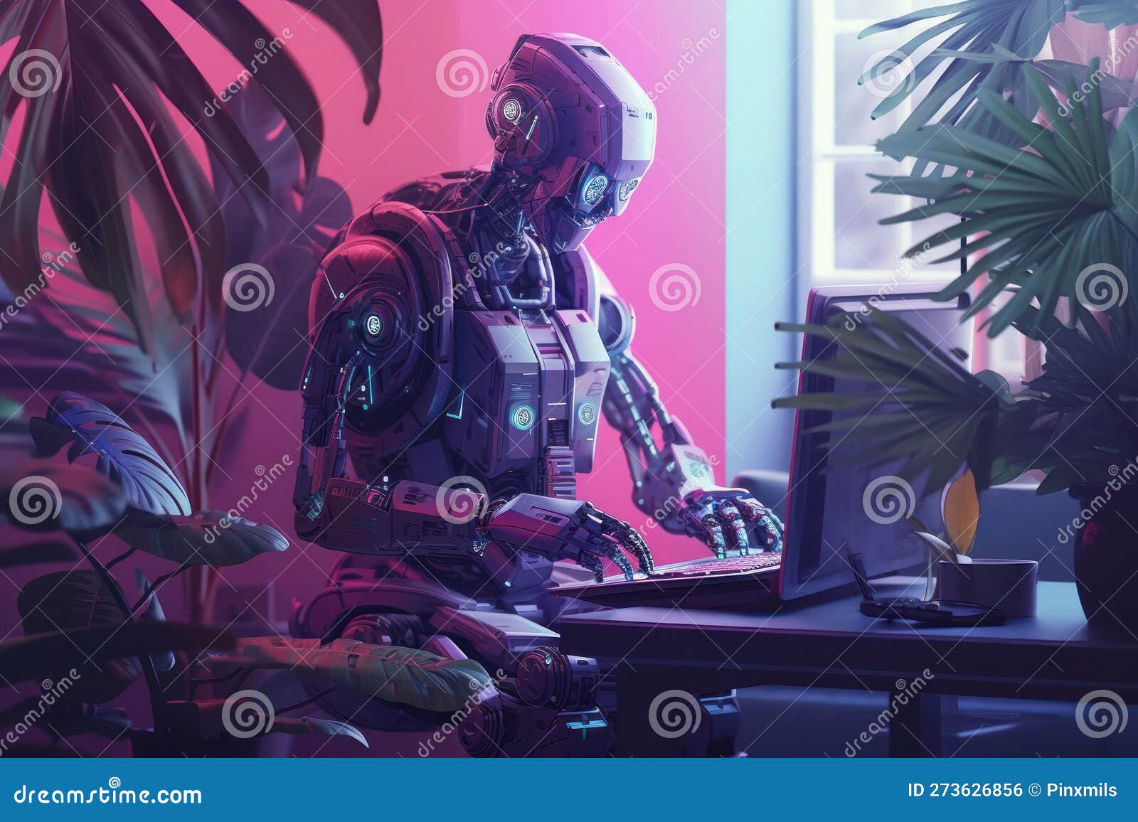 Robot Bot with Computer. New Technologies. Artificial Intelligence. GPT ...