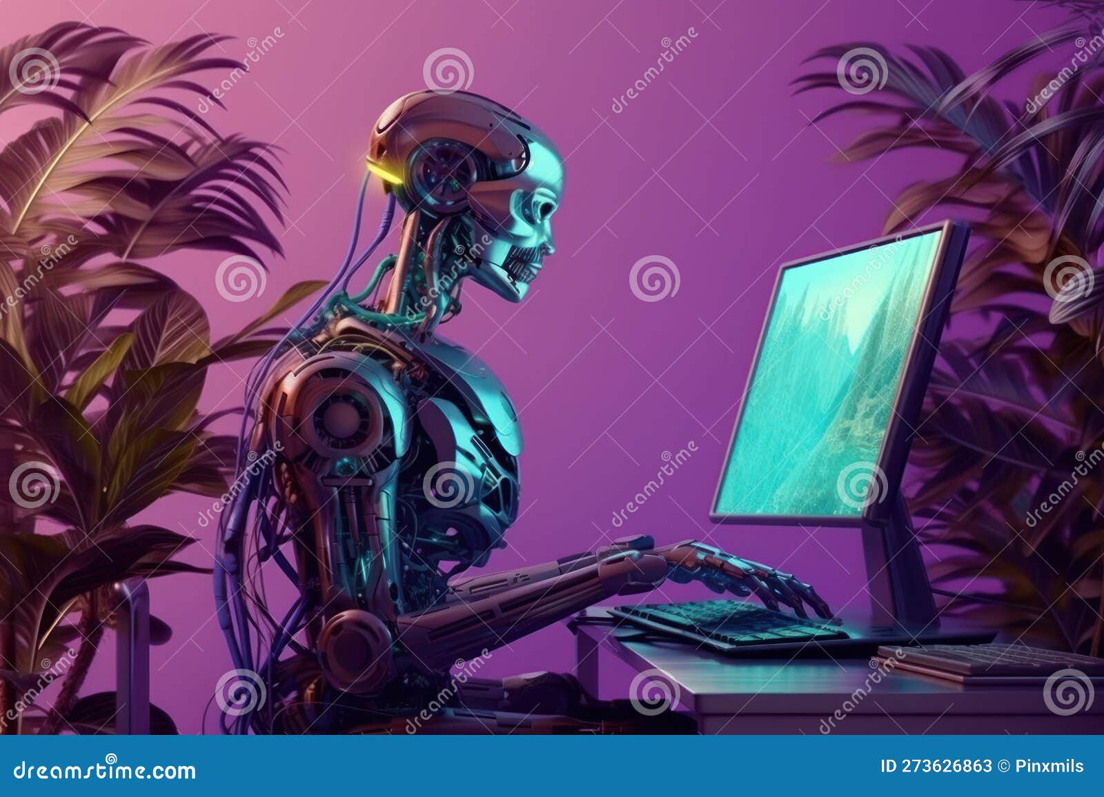 Robot Bot with Computer. New Technologies. Artificial Intelligence. GPT ...