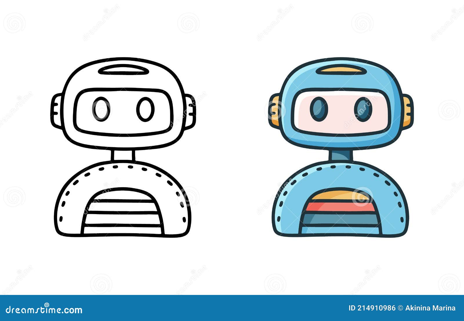 Robot Bot Doodle Icon. Linear and Color Version. Black Simple ...