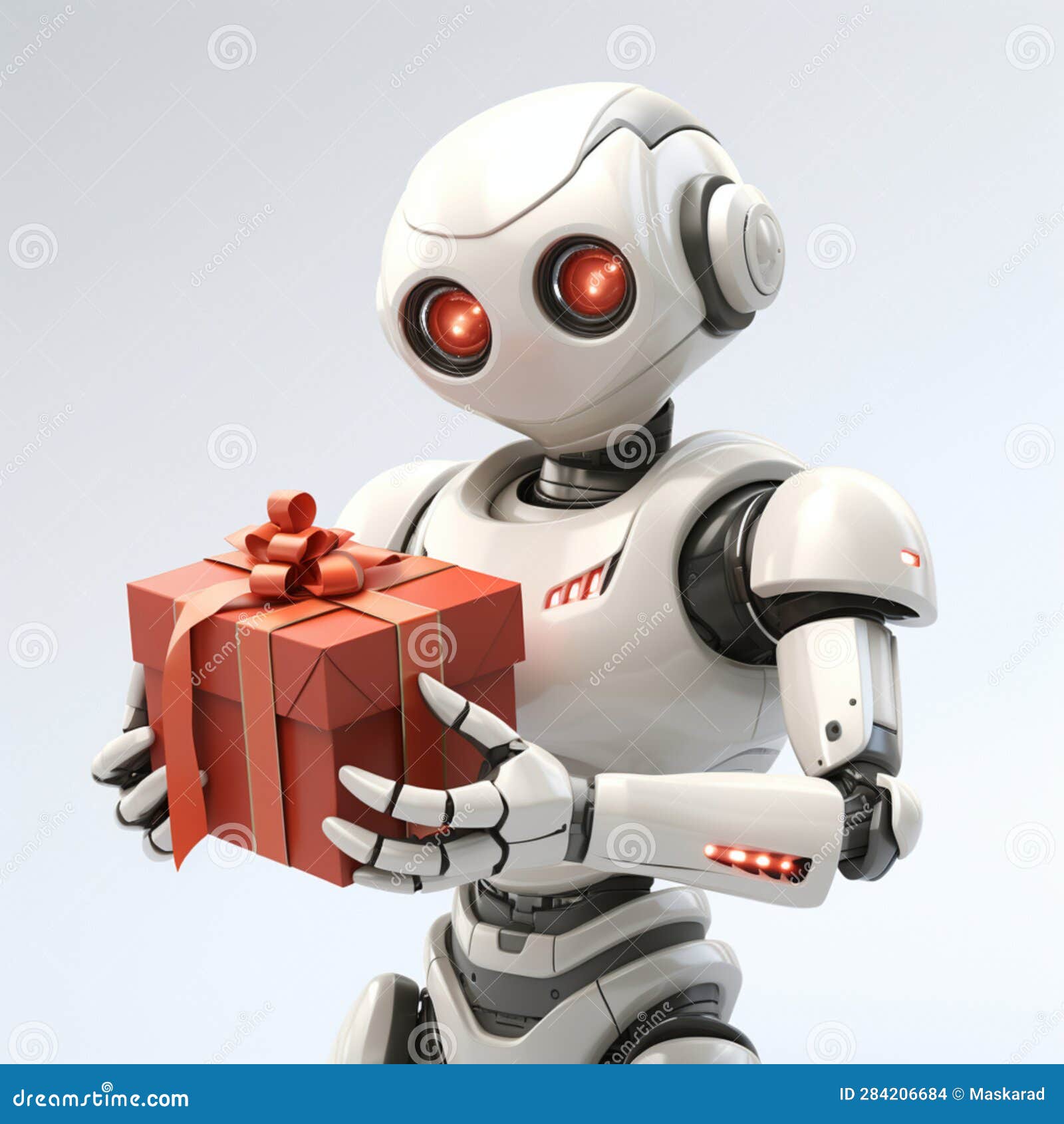 The Robot Bot Gives a Gift in a Red Box . Illustration, AI Generation ...