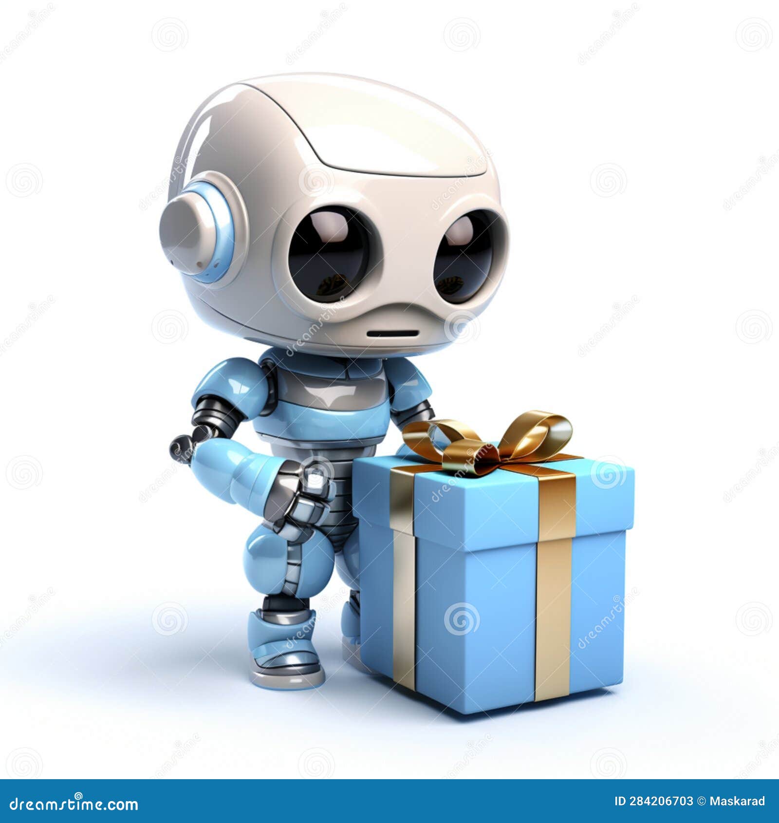 The Robot Bot Gives a Gift on a White Background. Illustration, AI ...