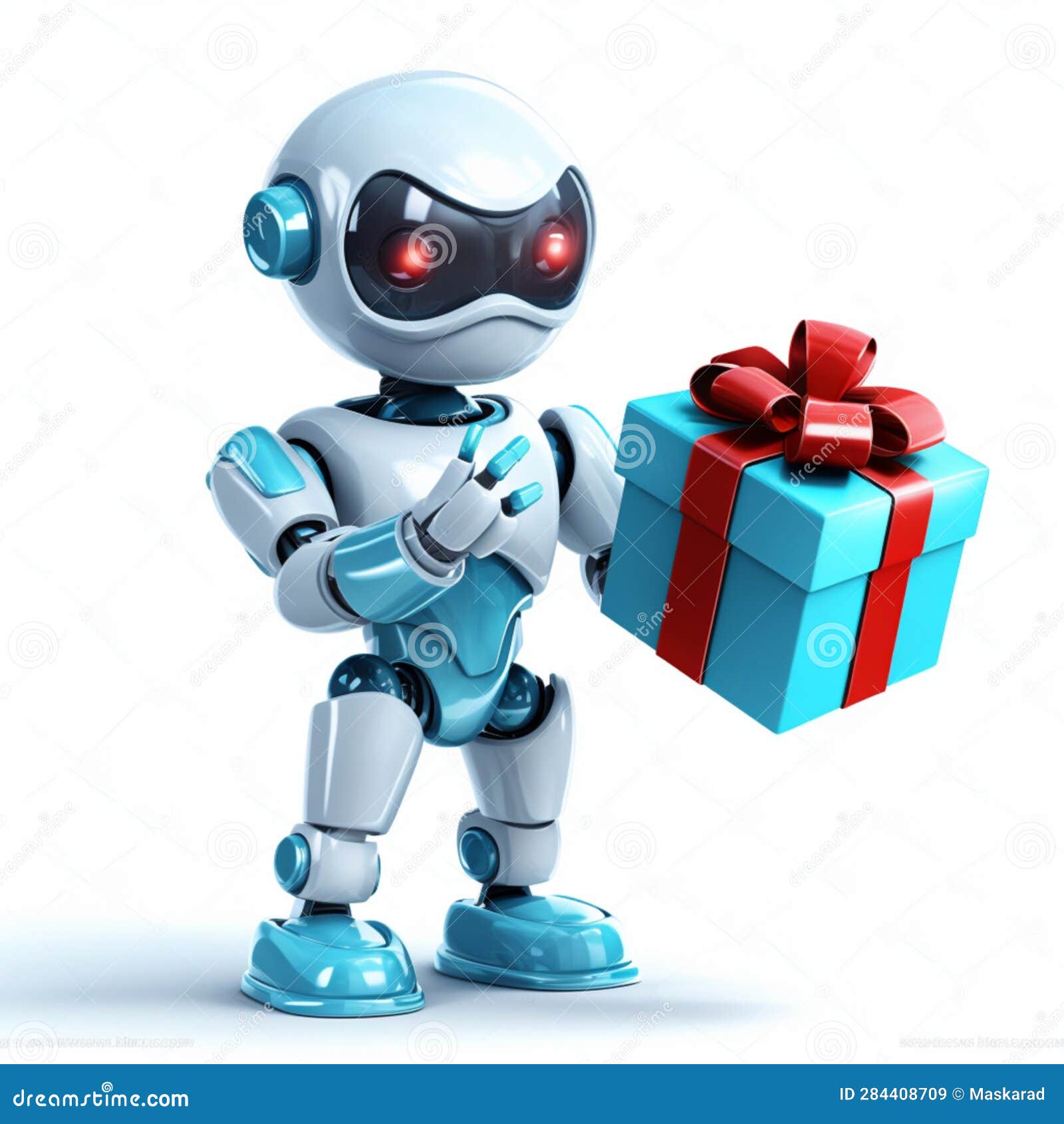The Robot Bot Gives a Gift on a White Background. Illustration, AI ...