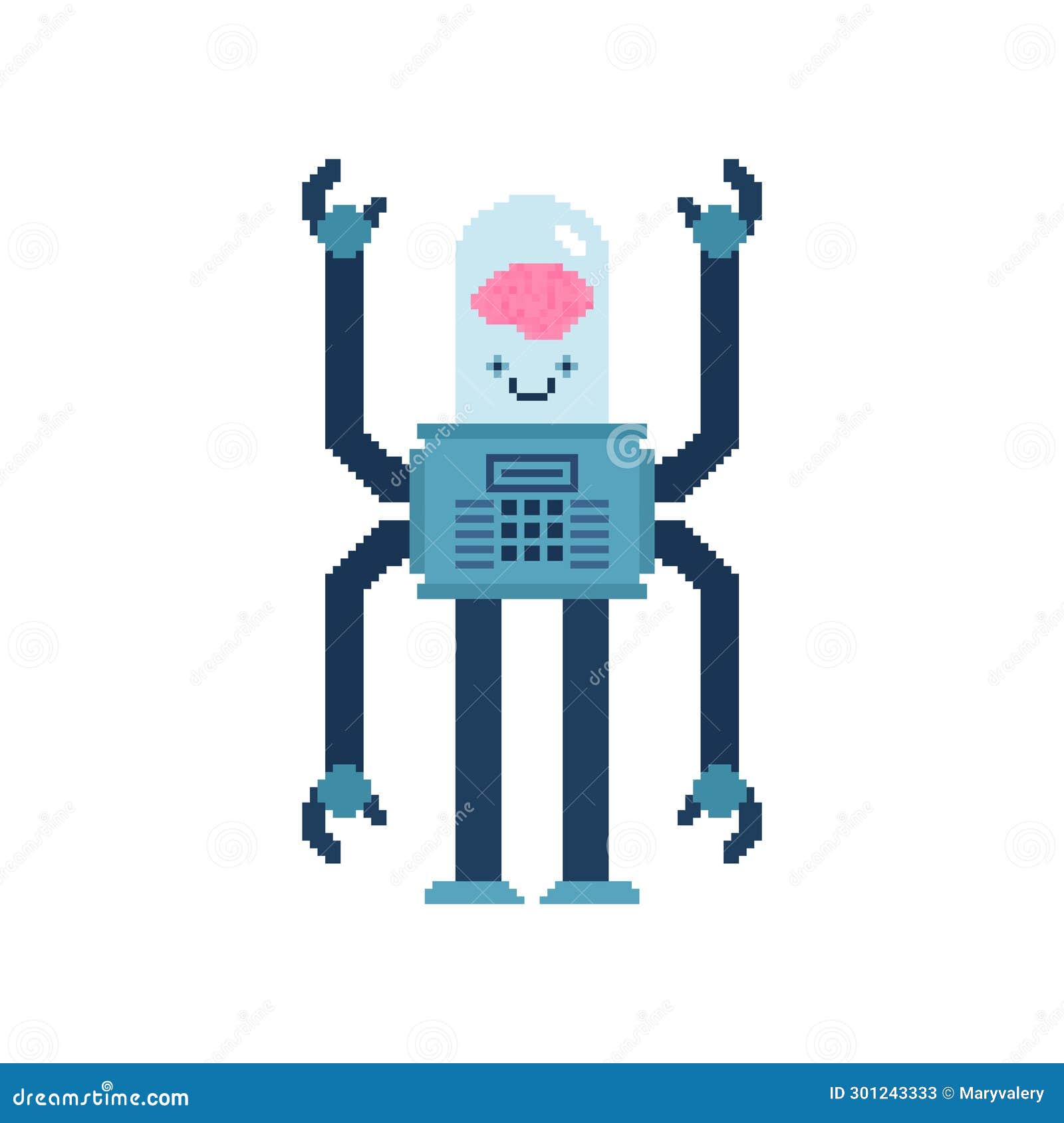 Robot with Brain Artificial Intelligence Pixel Art. 8 Bit Retro Cyborg ...
