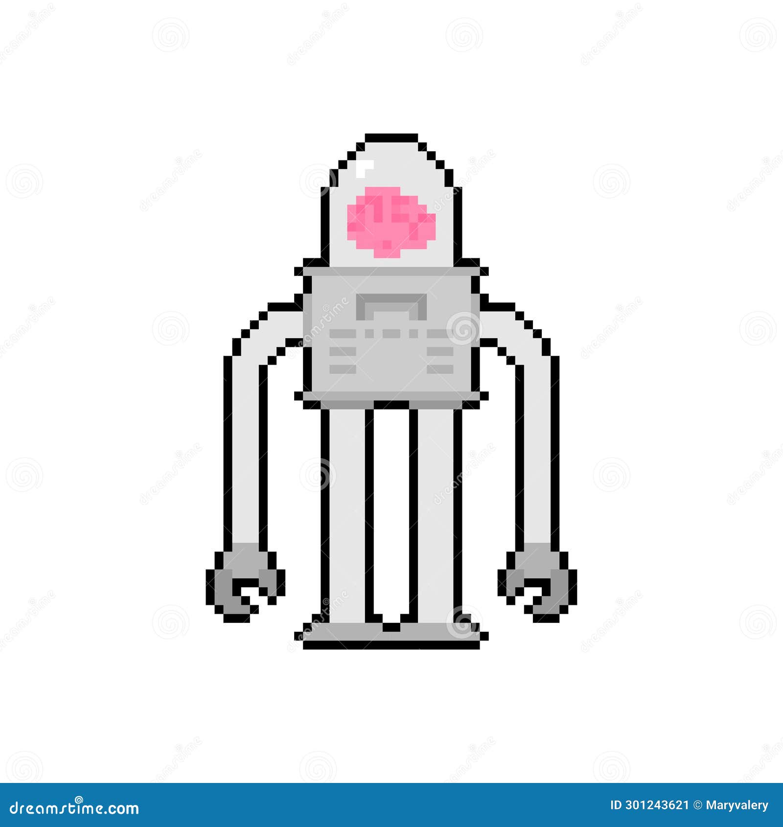 Robot with Brain Artificial Intelligence Pixel Art. 8 Bit Retro Cyborg ...