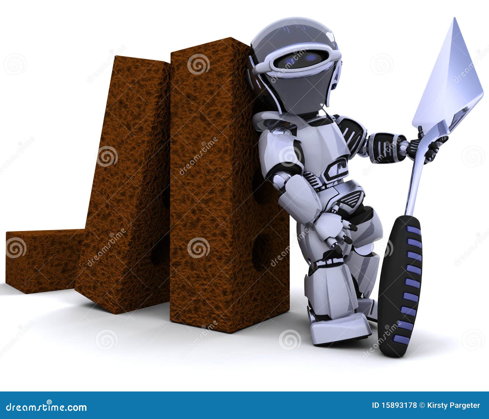 Robot with Bricks and Trowel Stock Illustration - Illustration of ...
