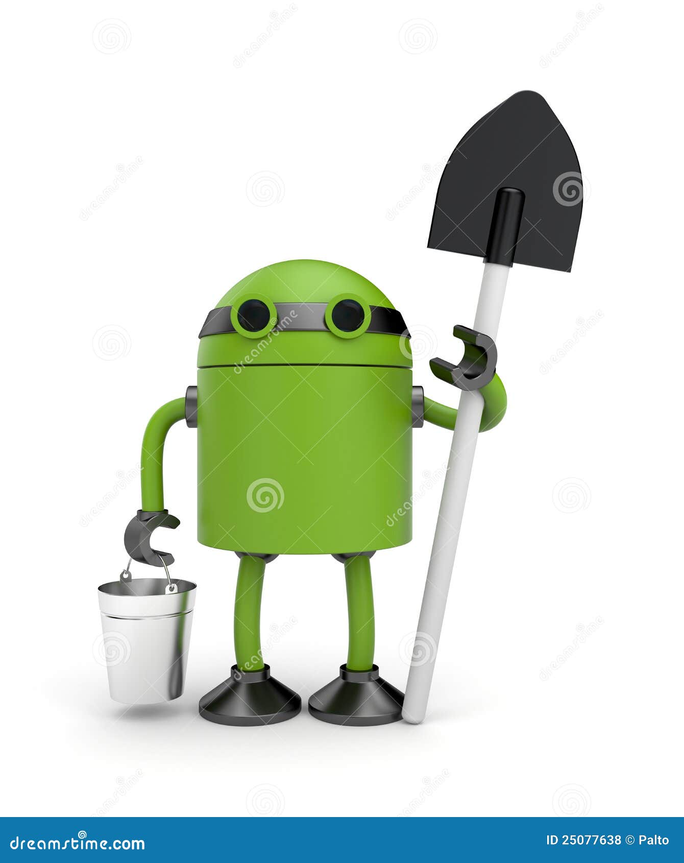 Robot with Bucket and Shovel Stock Illustration - Illustration of pail ...