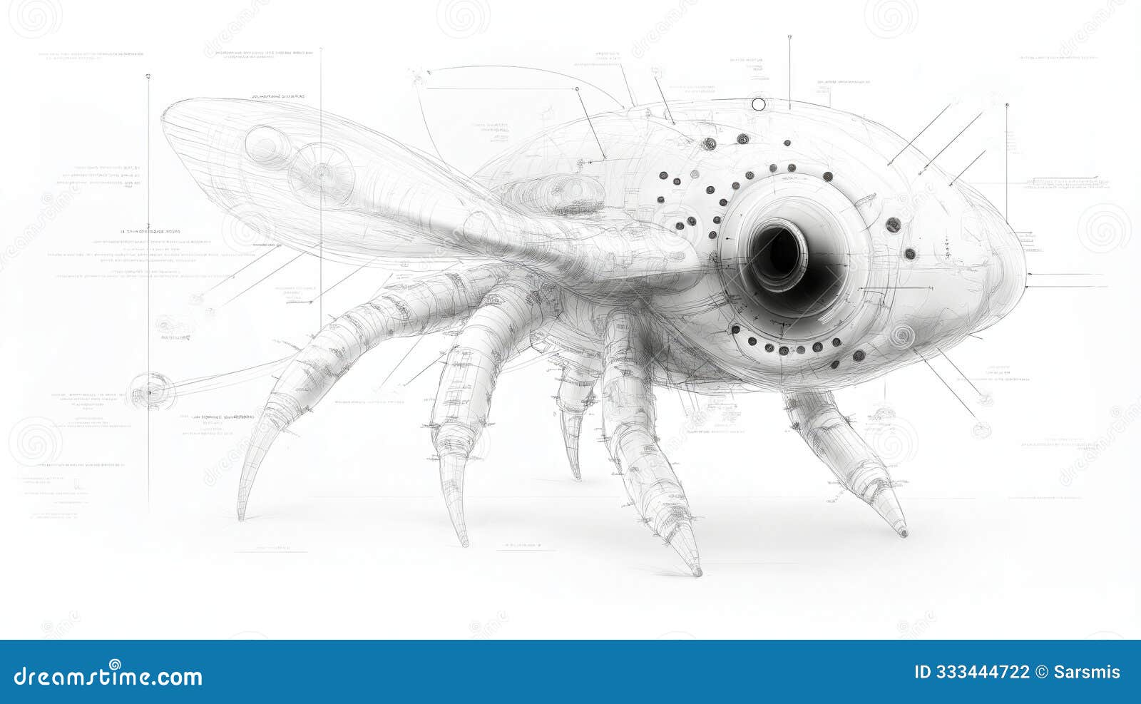 Concept Sketches Of Robot Bug With A Head And Antennae On White Stock ...