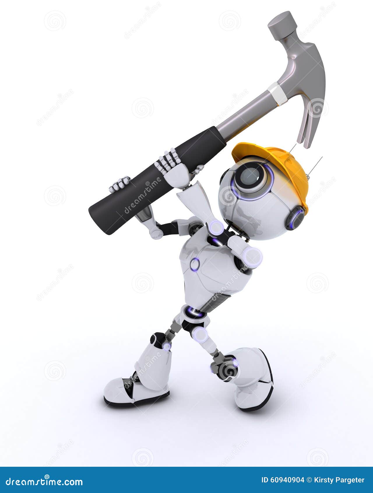 Robot Builder with a Hammer Stock Illustration - Illustration of tool ...