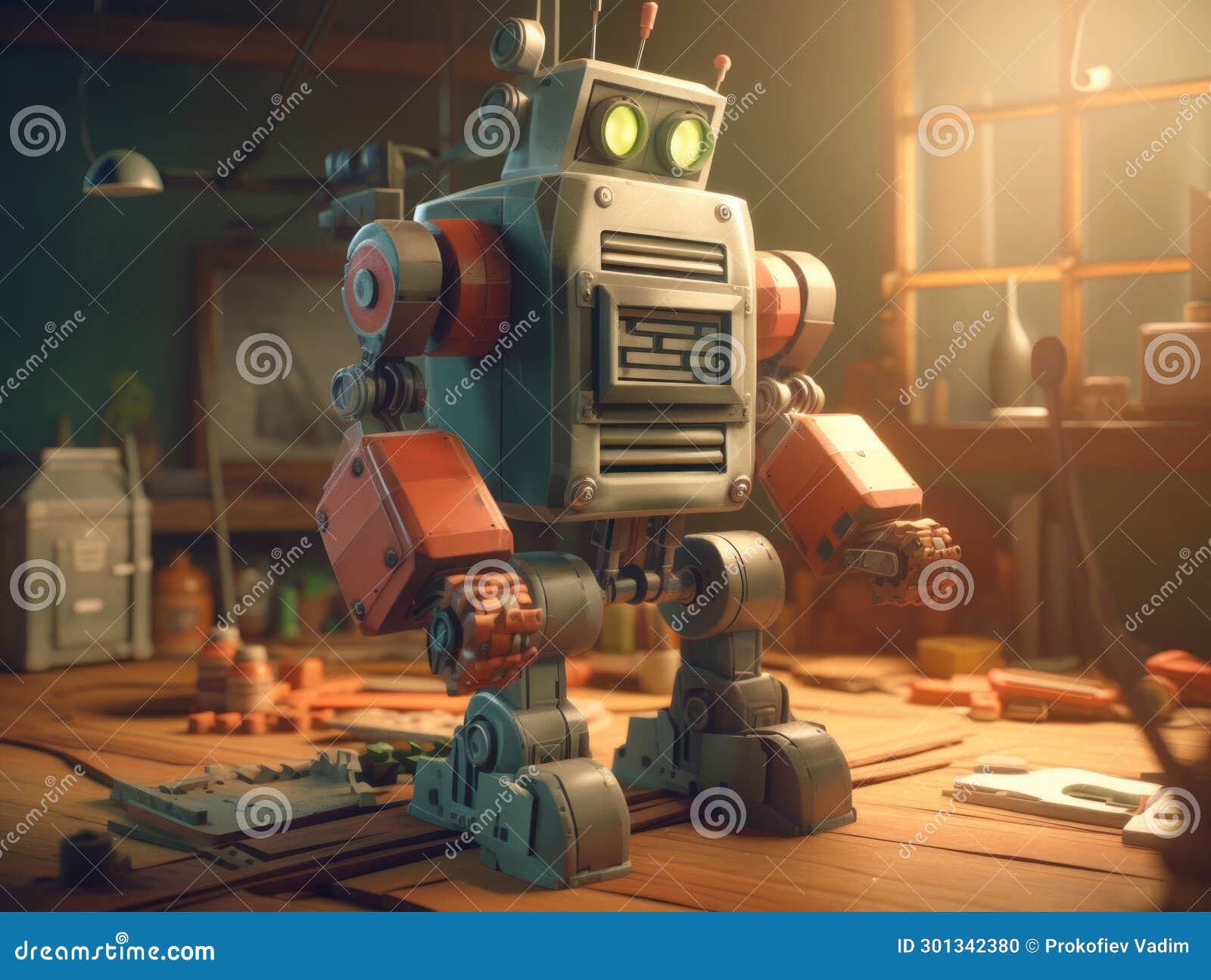 Robot Builder. Retro Futurism. Generative AI. Stock Illustration ...